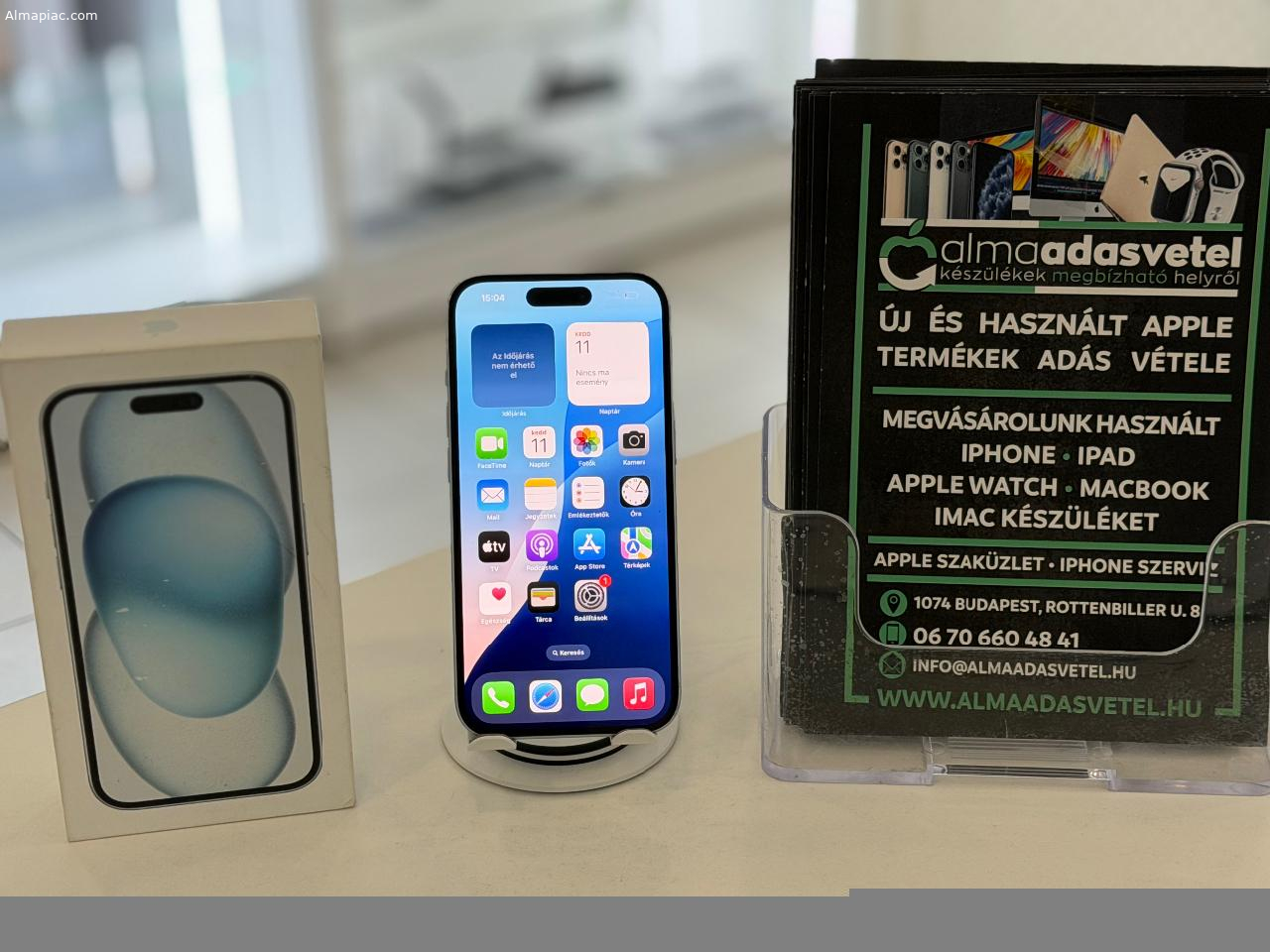 iPhone 15 - iPhone 15 128GB Kék Független Használt/1-3 hónap gar./Akku ...
